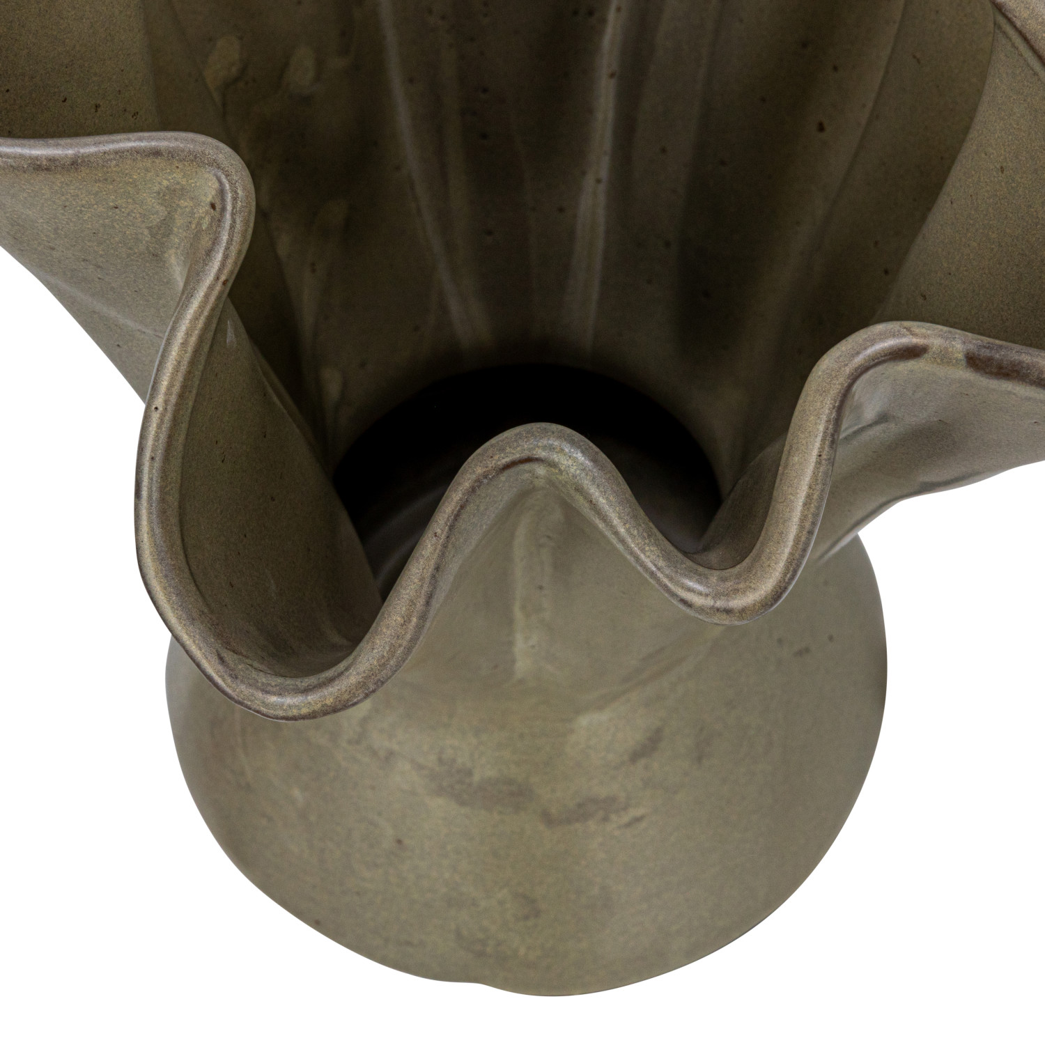 Stoneware Ruffled Vase, Reactive Glaze, Sage Color (Each One Will Vary)